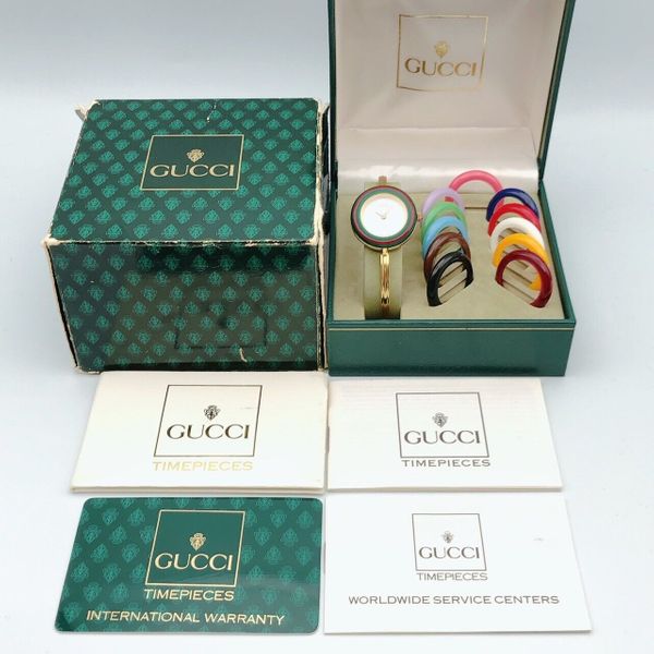 Gucci Change Bezel 12 Colors Gold Watch 6.5 inch [N MINT W/all ...