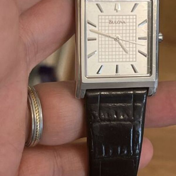 Bulova C875441 Rectangle Face Black Leather Band Men's Watch Runs ...