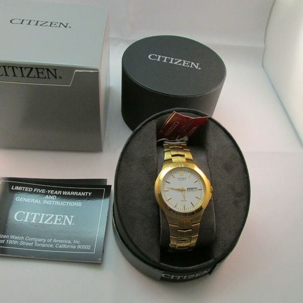 NOS - CITIZEN Quartz WR50 Gold Tone Men's Watch Day/Date BF0592-58A ...