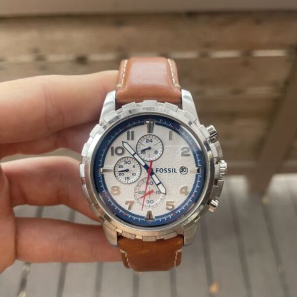 FOSSIL Stainless Brown Leather Band Mens Watch 41mm Chronograph FS5069 ...