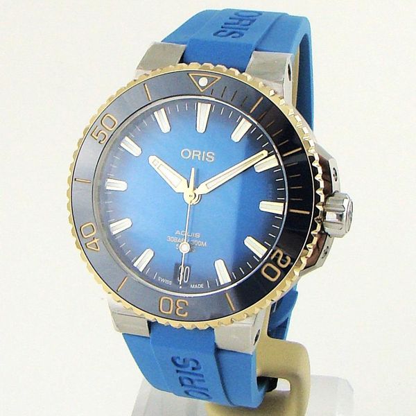 New 2025 Oris Aquis Date Blue Dial Gold 41mm 01 400 7769 6355-07 4 22 ...
