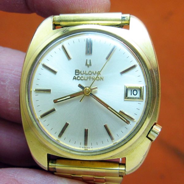 SERVICED ACCUTRON BULOVA 2181 SWISS GOLD ELECTROPLATE TUNING FORK MEN's ...