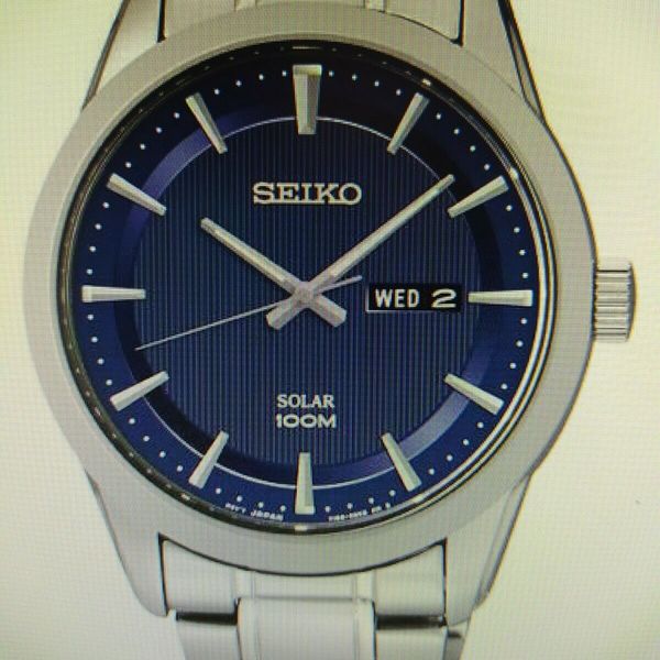 Seiko Solar Essentials Blue Dial Stainless Steel Bracelet Men's Watch ...