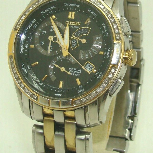 CITIZEN 40mm MENs ECO-DRIVE PERPETUAL CALENDAR GT ALARM DIAMOND BEZEL ...