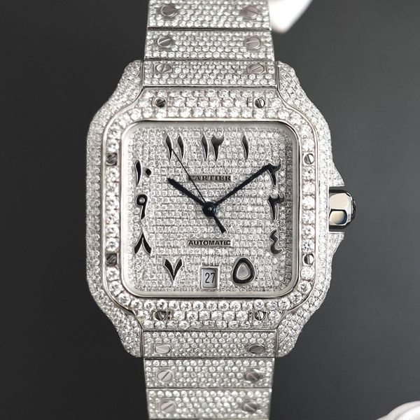 Fsot Cartier Santos Full Bussdown Pave Diamond Set Arabic Dial