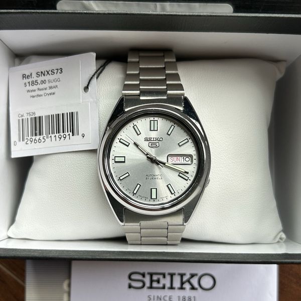 Seiko 5 Sports SNXS73 Men's Silver Sunburst Datejust Automatic Watch ...