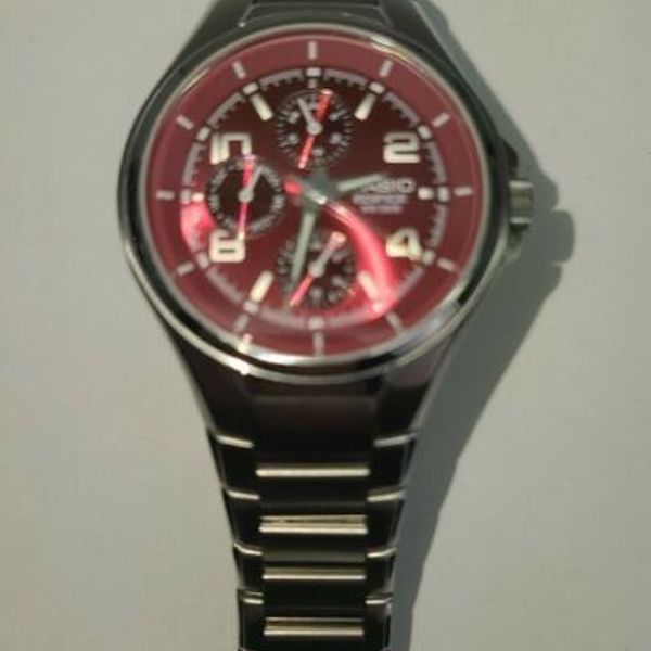 SUPER RARE RED FACE CASIO EF-316 EDIFICE 10BAR NEW BATTERY WORKS ...