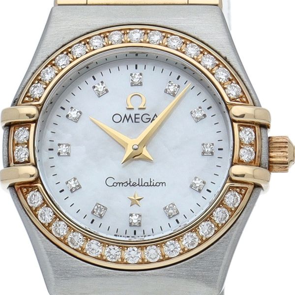 Omega Constellation mini diamond bezel 12P diamond shell 1267.75 K18YG/SS women's white shell ...