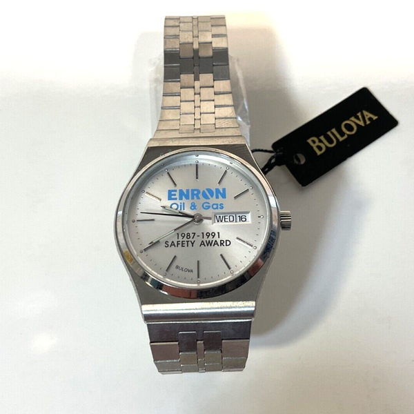 Enron Oil & Gas Bulova Watch Swiss 1991 Safety Award 91C07-9 Stainless ...