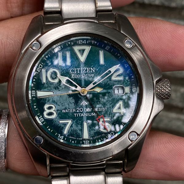 Rare Citizen Promaster GMT Titanium Eco Drive Green Pattern Dial Solar ...