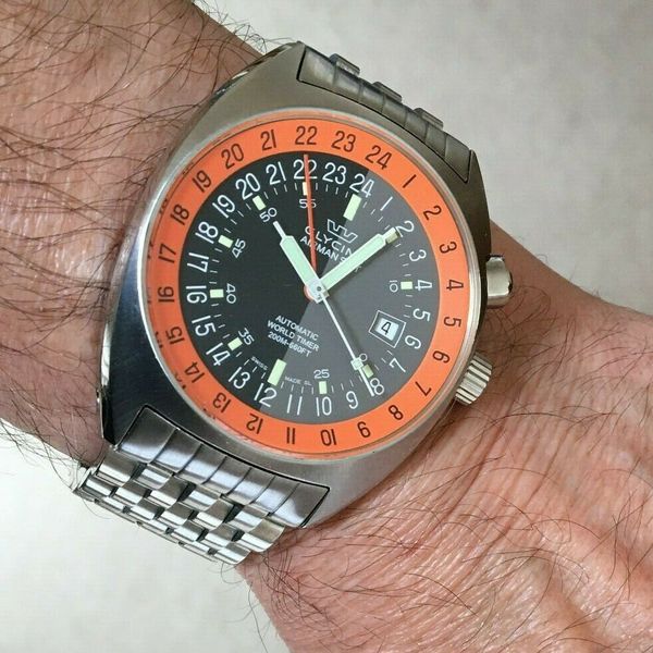 Glycine Airman SST 06 "Pumpkin" GMT World-timer Automatic Wristwatch ...
