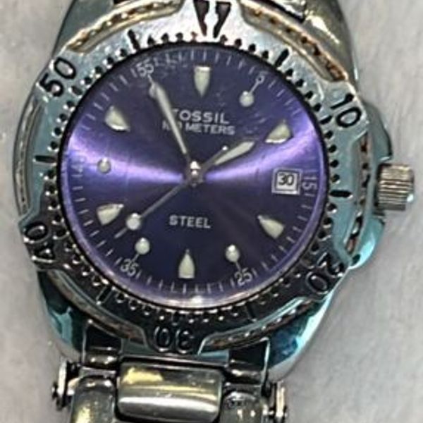 Fossil Steel Model FS-2523 With Date Blue Face New Battery Nice ...