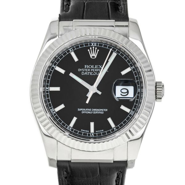 Rolex 116139 D Datejust 18 Karat White Gold RSC Black Stick Swiss ...
