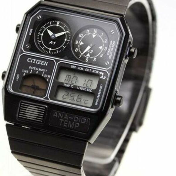 CITIZEN ANA DIGI TEMP ANA-DIGI TEMP Reproduction Model Watch Black ...