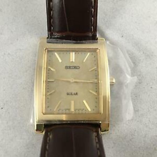 Seiko Men's SUP896 Gold-Tone and Brown Leather Solar-Power Dress Watch ...