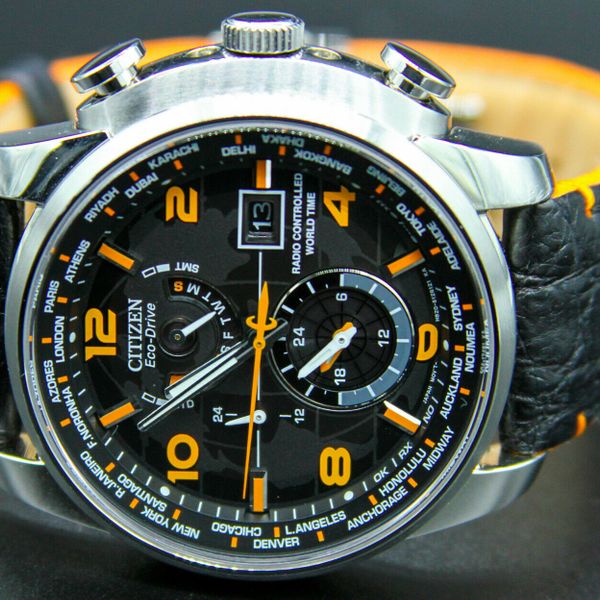 Citizen Mens World Time A-T Limited Edition Black Leather Watch AT9010 ...