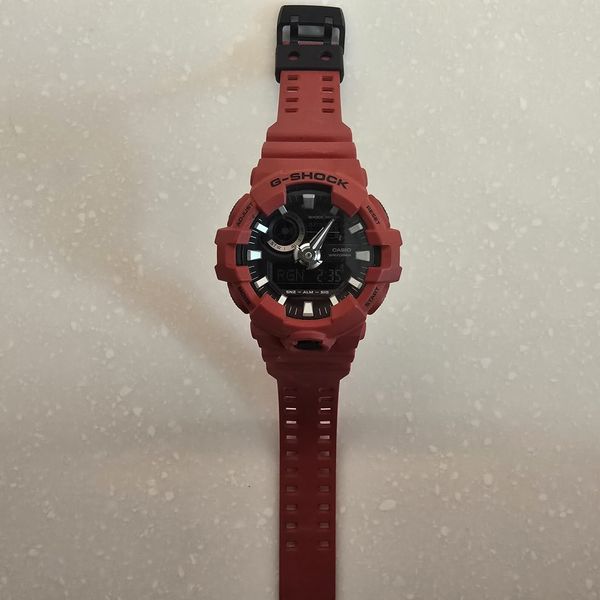 Casio Men's Watch G-Shock Quartz Black Analog-Digital Dial Red Strap ...