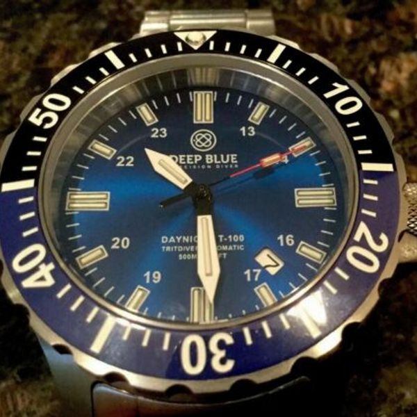 DEEP BLUE Daynight TritDiver T-100 Batman Bezel Men's Watch 500m ...