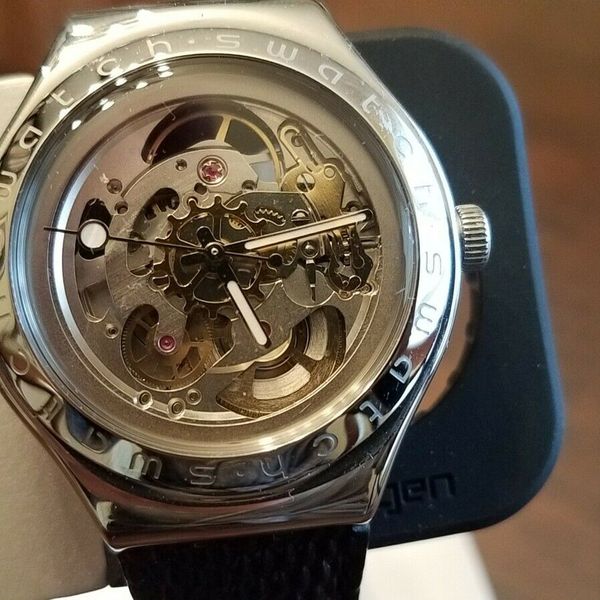 Swatch Irony Body & Soul Silver Dial Leather Strap Men's Watch YAS100D ...