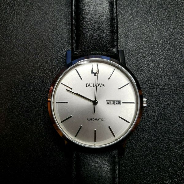 Bulova Men's Classic Automatic Silver Dial Black Leather Strap Watch ...