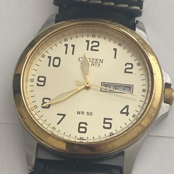 Citizen Quartz WR 50 Wristwatch Menâ s Leather Strap as is ...
