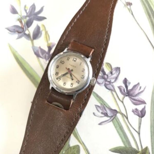Retro 70s Timex Windup Watch With Leather Band | WatchCharts Marketplace