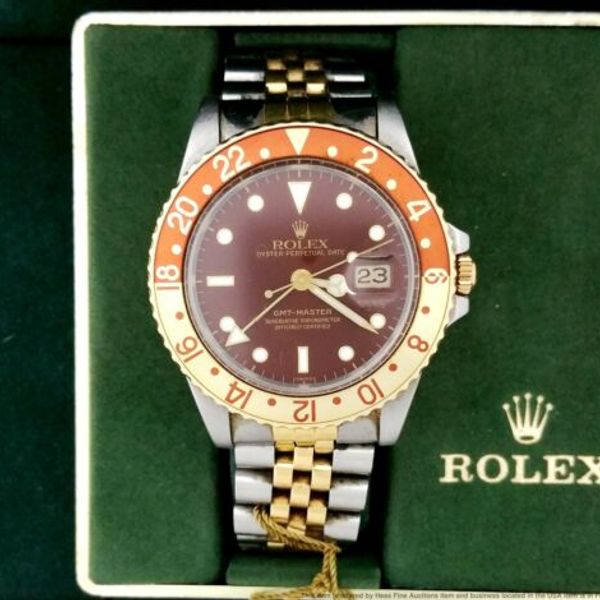 Amazing Rolex Gilt Dial GMT Master Root Beer 16753 Watch Box Papers ...