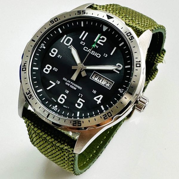 Casio MTPS120L-3AV Men's Solar Powered Green Military Style Watch ...