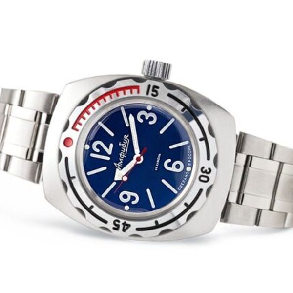 New Mens Automatic Watch Vostok Amphibian 090914 Blue Dial (20 ATM ...