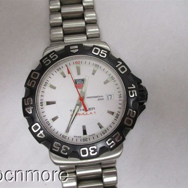 TAG HEUER FORMULA 1 DATE WATCH WAH1111 41mm WHITE DIAL MENS WORKS! NO ...