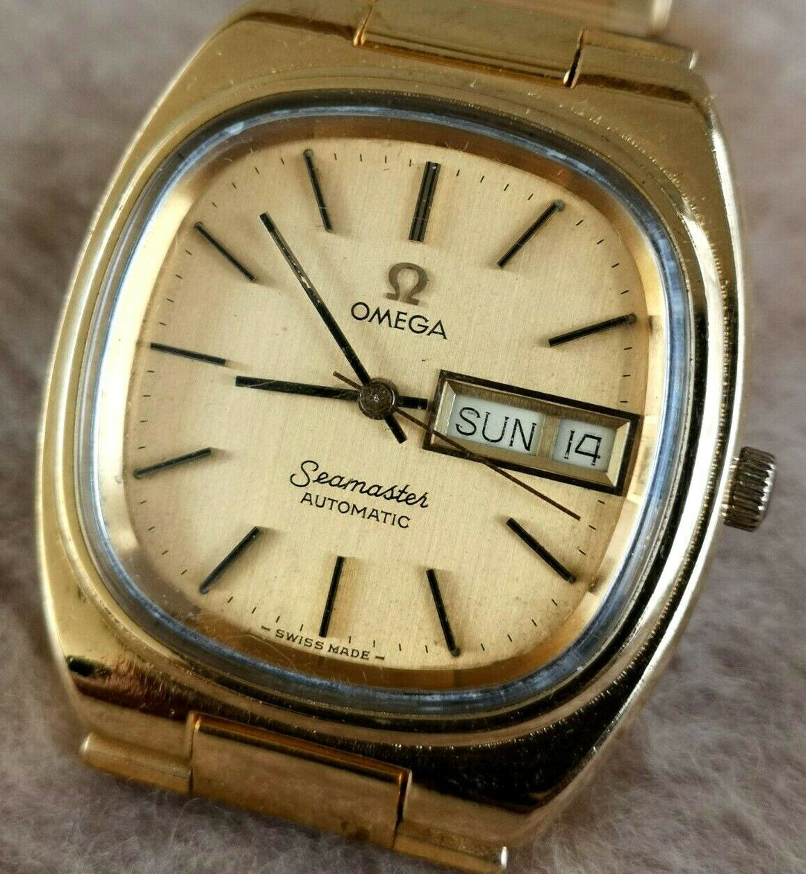 OMEGA Seamaster All Gold Plaque AUTOMATIC Cal 1020 Day & Date Mens ...