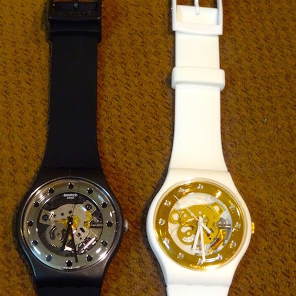 His & Her Swatches, Silver & Sunray Glam, $50 for the pair | WatchCharts