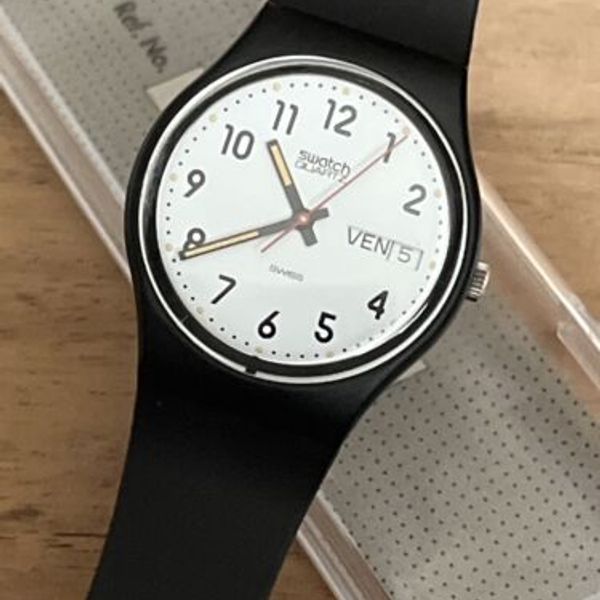 New Rare Italian Date Vintage 1984 34MM GB703 GENTS Swatch Watch 7 Hole ...