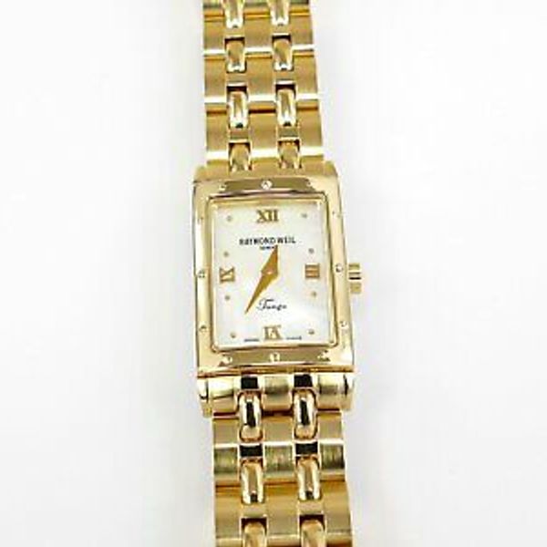 Raymond Weil Tango 5970 White Mother of Pearl Dial 18k Gold Plated 5970 ...