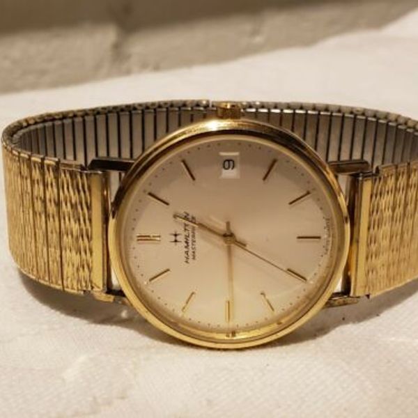 Vtg Mens HAMILTON MASTERPIECE 10K Gold Filled QUARTZ Watch w/Date Runs ...