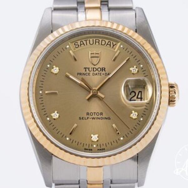 *RARE* Tudor Prince Day-Date 18K Gold & SS 36mm Gold Diamond Dial Watch ...