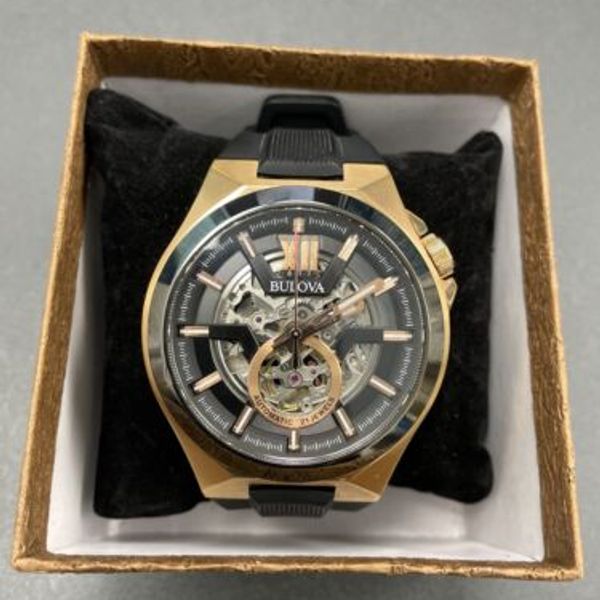 Bulova Men's Watch 98A177 Automatic 21J Skeleton Dial Rose Gold Tone S. Steel | WatchCharts