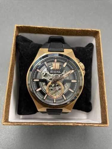 Bulova Men's Watch 98A177 Automatic 21J Skeleton Dial Rose Gold Tone S ...