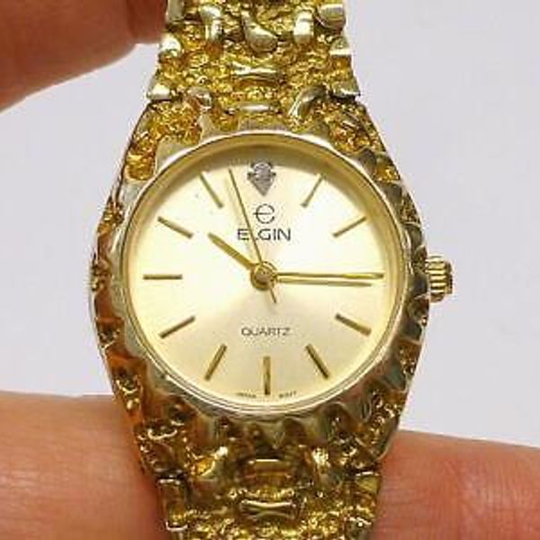 Elgin Diamond Dial END 01 012 Gold Nugget Style Ladies Quartz Watch ...