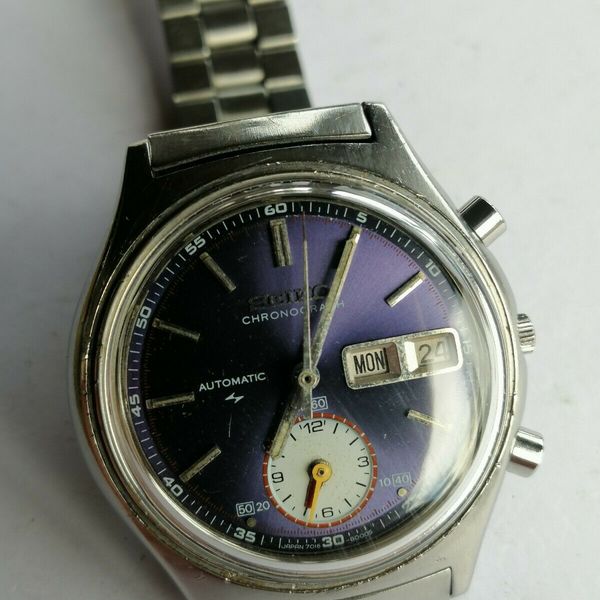 1970s seiko 7016 8001 automatic day-date 5-hand flyback chronograph ...