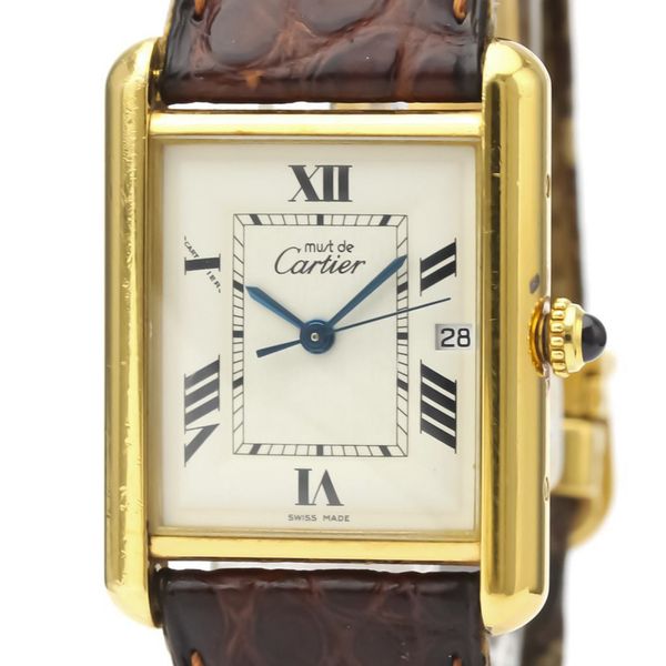 Cartier (CARTIER) Mast Tank Gold Plate Leather Quartz Men's Watch [Used ...