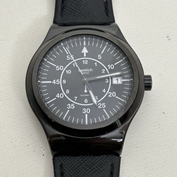 RARE Swatch Irony Sistem 51 Arrow Watch Slate Black Automatic Runs 42mm ...