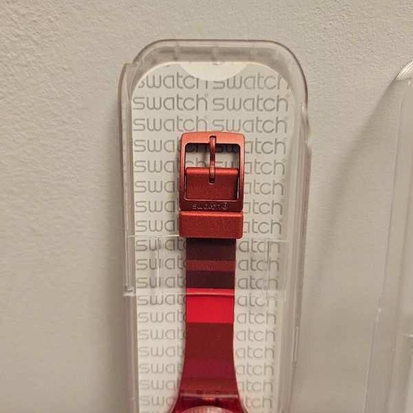 Swatch Watch GR406 Ruberalda Ruby Red Stripe Silicone SUEB400 Used with ...
