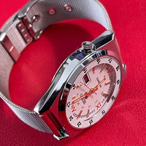 Clean-Clean Seiko 5 unisex Mechanical-Mesh-Day-Date-Runs good-7009-3040 ...