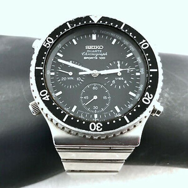 Vintage Seiko Quartz Chronograph Sports 100 40mm Men's Watch 7A28-7049 ...