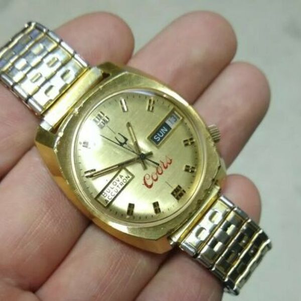 Coors Beer Bulova ACCUTRON Men,s watch 1976 gold plated back for Repair ...