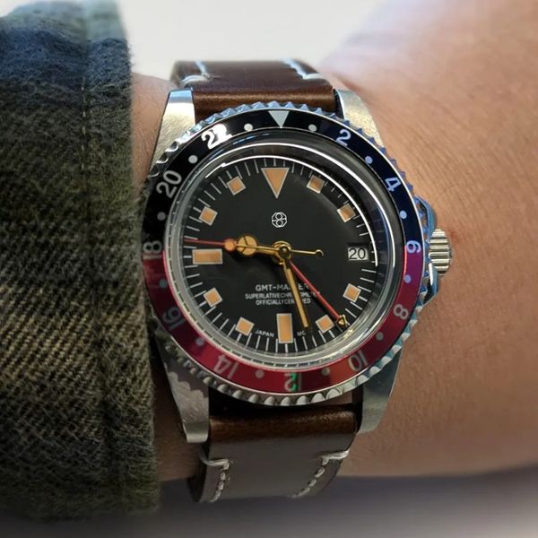 Custom Built GMT Bezel Automatic Watch Mod with Brown Leather Strap ...