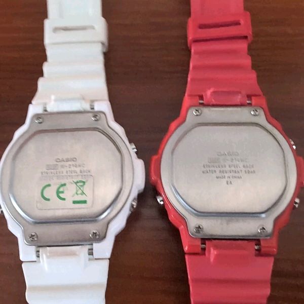 1 Red & 1 White Casio Illuminator W214HC Alarm Chronograph Watches ...