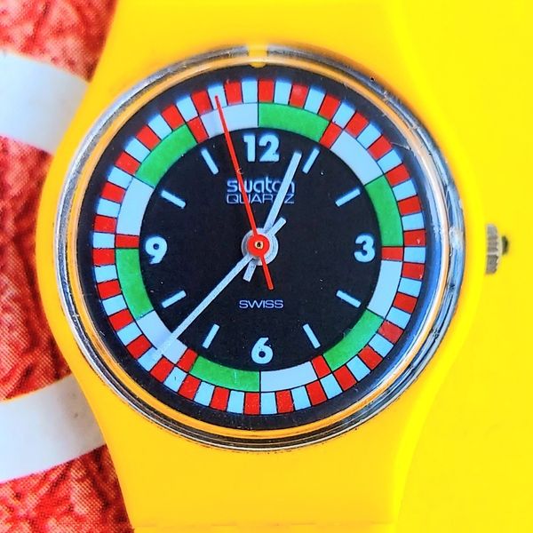 Vintage Swatch Watch YELLOW RACER LJ100 1984 Standard Ladies RARE New ...