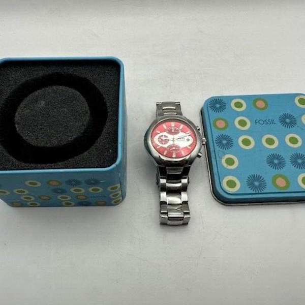 Men's Fossil Blue Speedway CH-2365 Chronograph Watch Red Dial SS Band ...